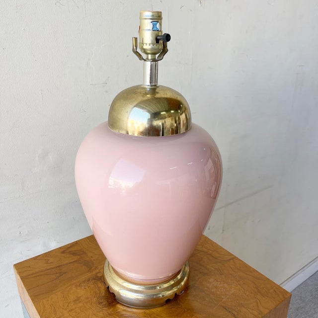Postmodern Pink Glass and Gold Table Lamp | Chairish