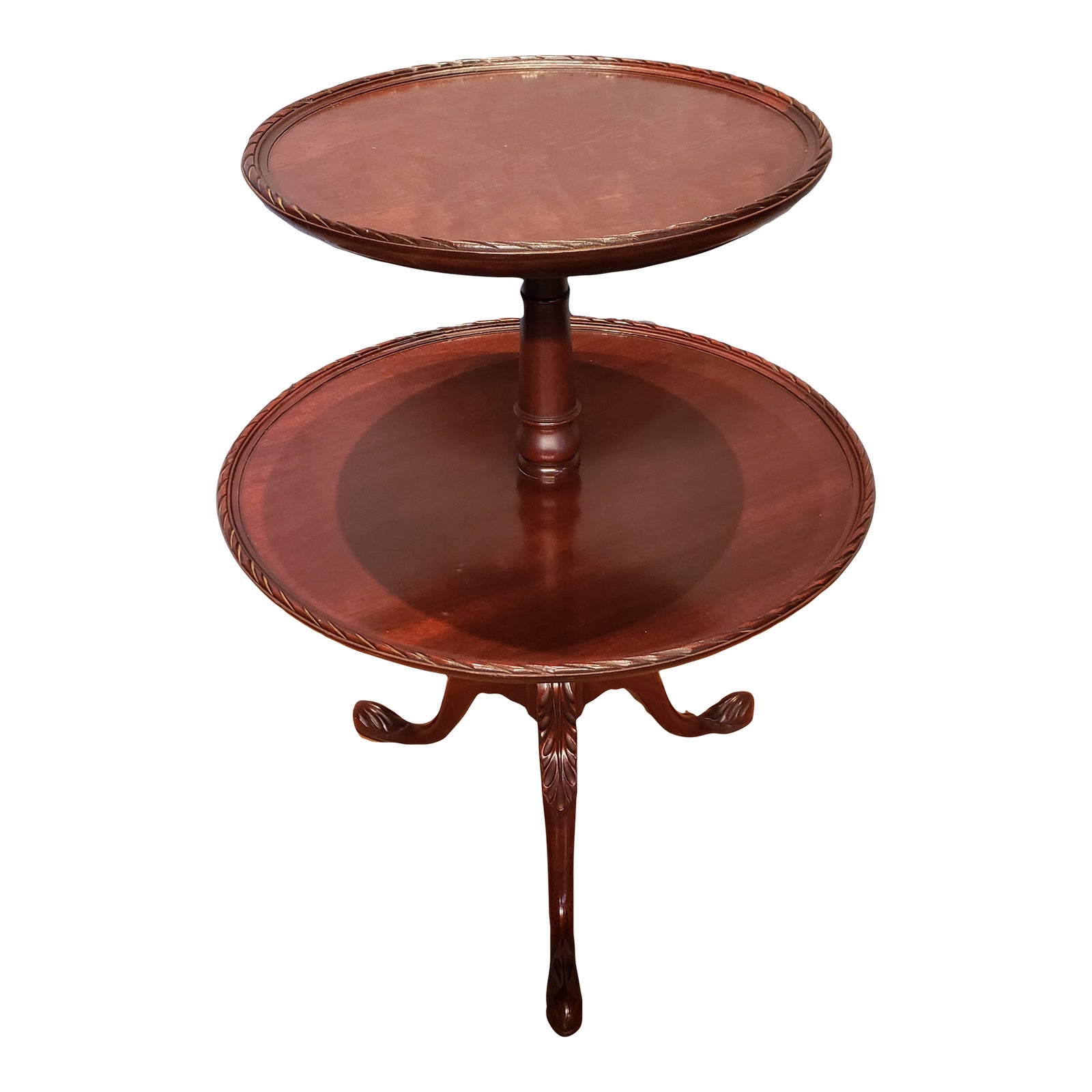 Mid 20th Century Mid-Century Weiman Two-Tier Mahogany Round Accent ...