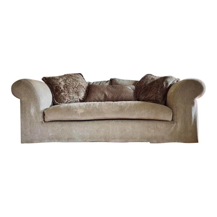 Vintage Marge Carson Sofa, Hollywood Regency Style, in Champagne/Taupe | Chairish