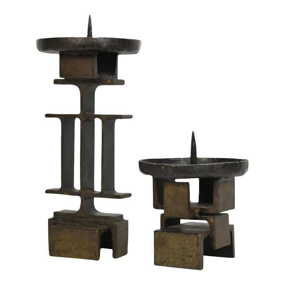 Signed Late 20th Century Heavy Iron Modernist Blacksmith Signed Pricket ...