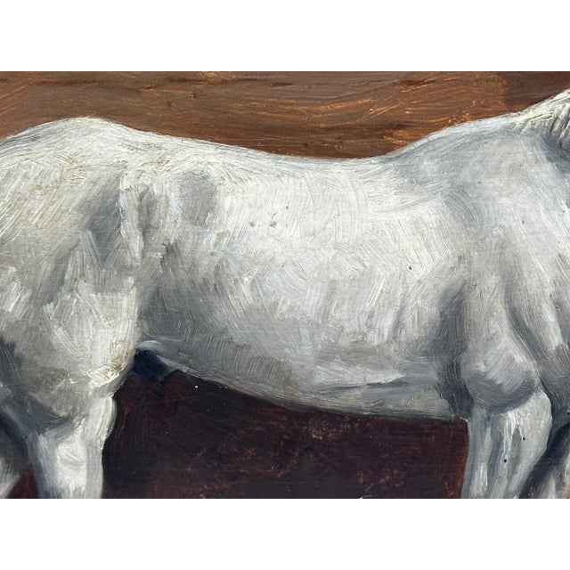 British Oil Painting of a Victorian White Horse in Stable by Godfrey ...