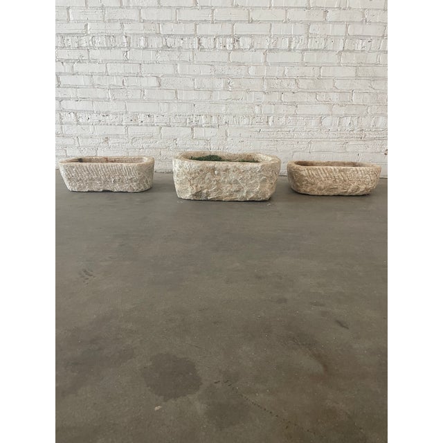 Carved Stone Trough Garden Planters- a Set of 3 | Chairish