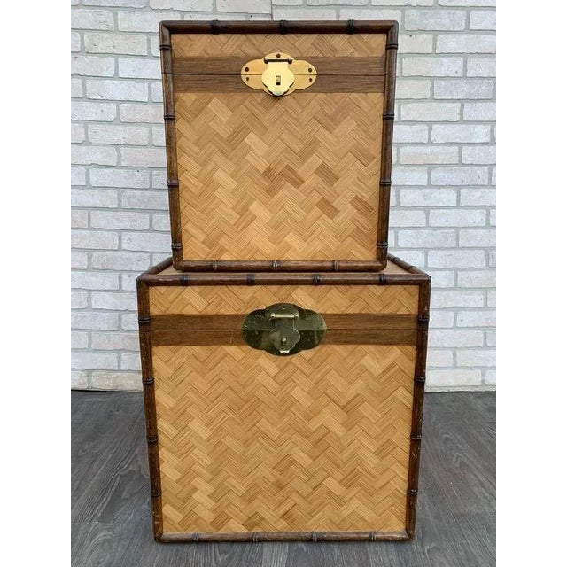Vintage Asian Style Woven Bamboo Nesting Storage Trunks - Set of 2 ...