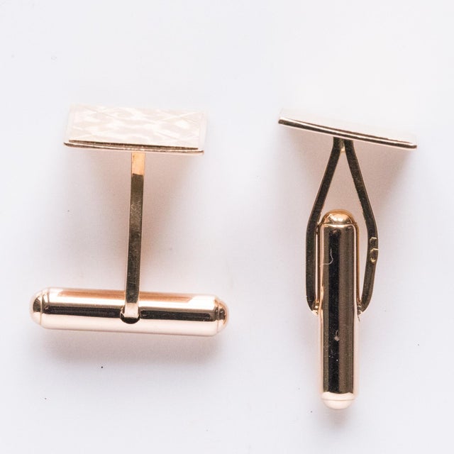 French 1970s Chiseled 18 Karat Yellow Gold Cufflinks - 2 Pieces | Chairish