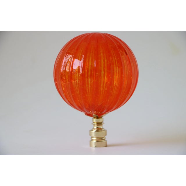 Ribbed Handblown Glass Lamp Finial - Orange | Chairish