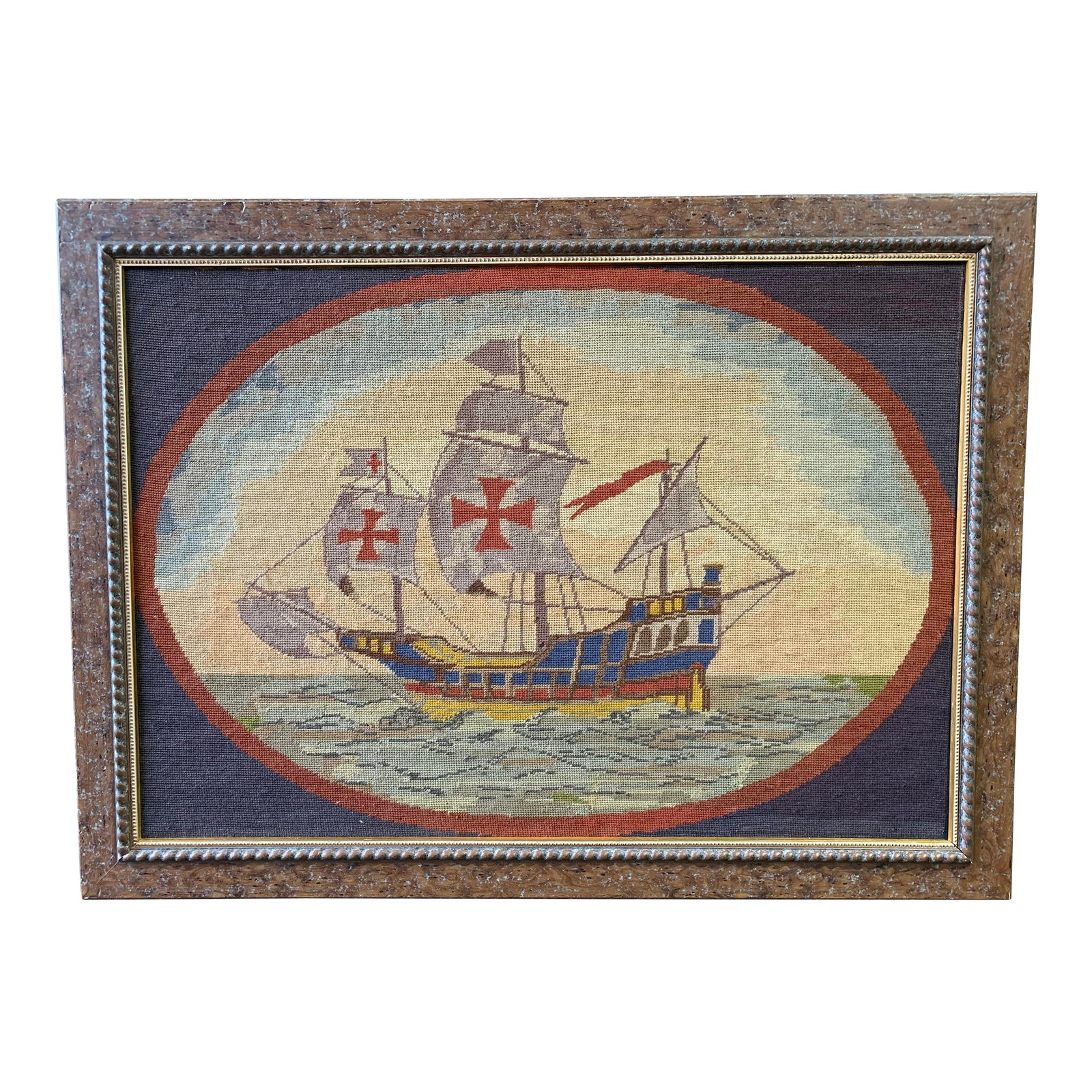 Needlepoint Sailing Ship Art | Chairish