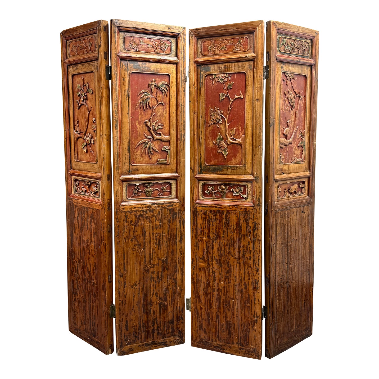 Antique Chinese Four Panel Screen Divider | Chairish