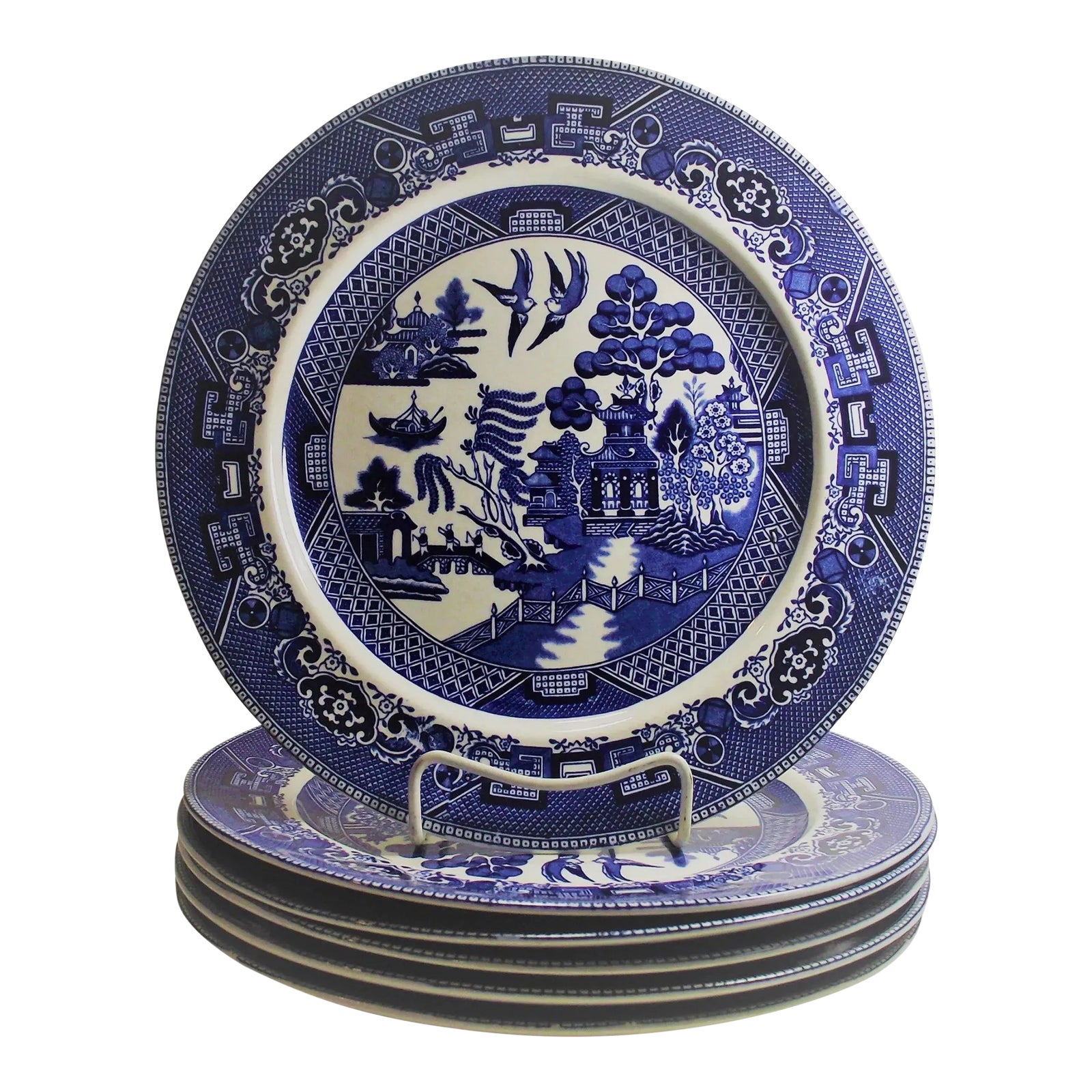 Antique 1918 Buffalo Pottery Semi-Vitreous Blue Willow Dinner Plates ...