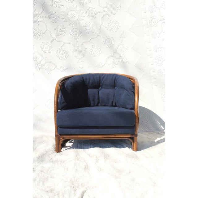 Rattan and Upholstered Scroll Chair From the 1970s | Chairish