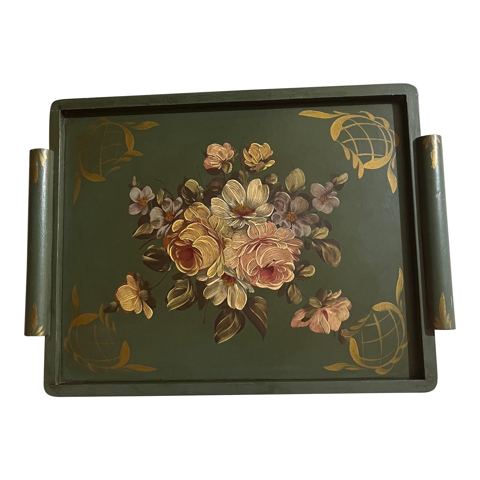 Vintage Hand Painted Tray | Chairish