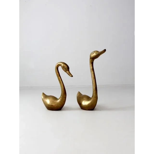 Mid Century Brass Swans | Chairish