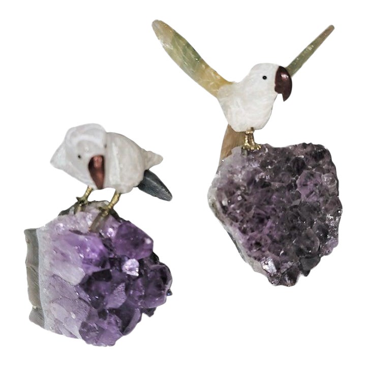 Pair of Crystal and Amethyst Birds | Chairish