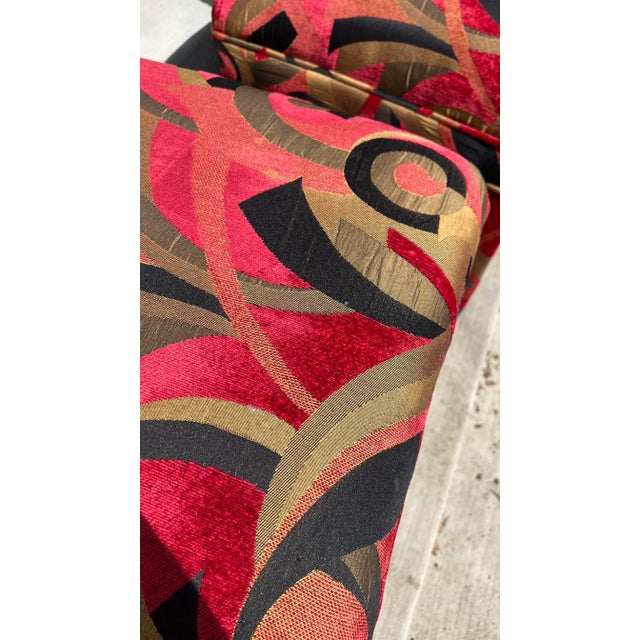 1980s Milo Baughman Style Scroll Back Parsons Arm Chair With Ottomans ...
