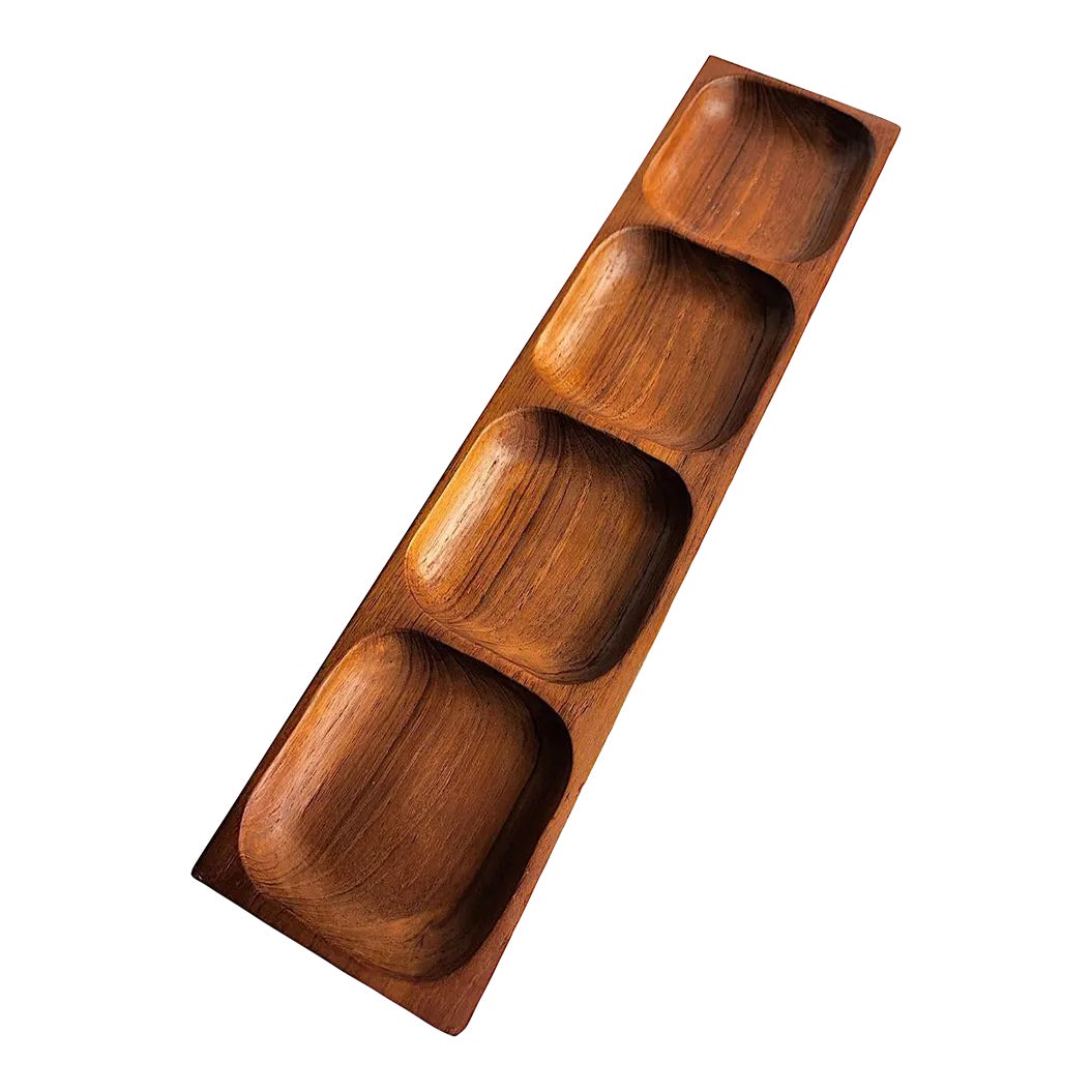 Mid 20th Century Teak Wood Oblong Partitioned Tray | Chairish