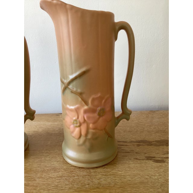 Weller Pottery Large Pink Floral Dogwood Blossom Pitcher Vases a Pair ...