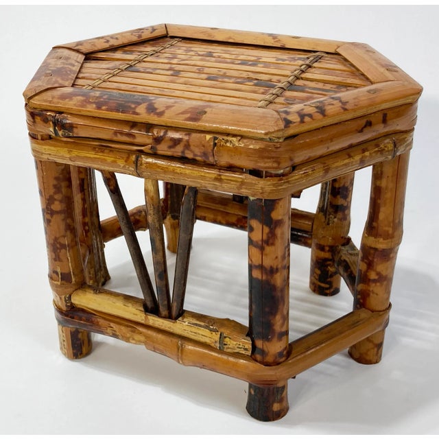 Vintage Hex Shaped Scorched Bamboo Riser or Plant Stand | Chairish