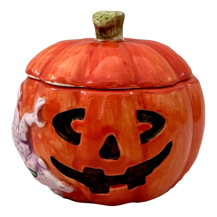 Fitz & Floyd Jack-O-Lantern W/Lizard Small Covered Individual Dish ...