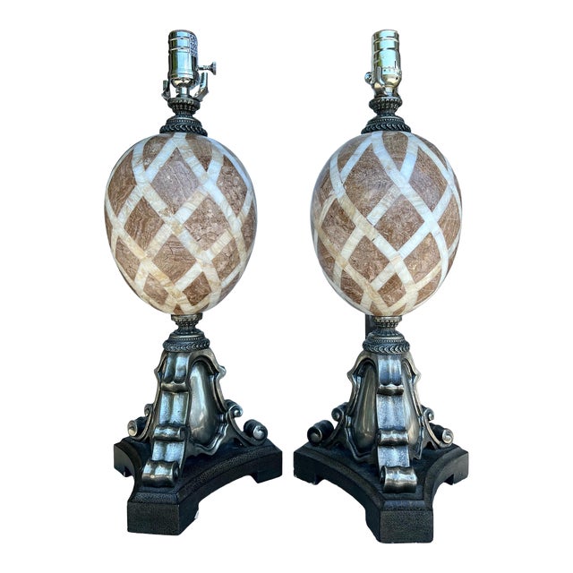 Pair of Neoclassical Style Tessellated Stone Lamps. | Chairish