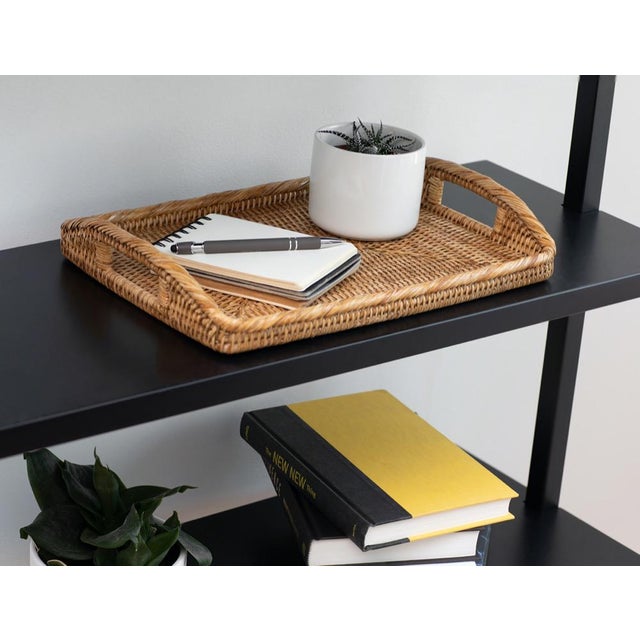 Artifacts Rattan Rectangular Serving Tray with High Handles in Honey Brown - 14" | Chairish