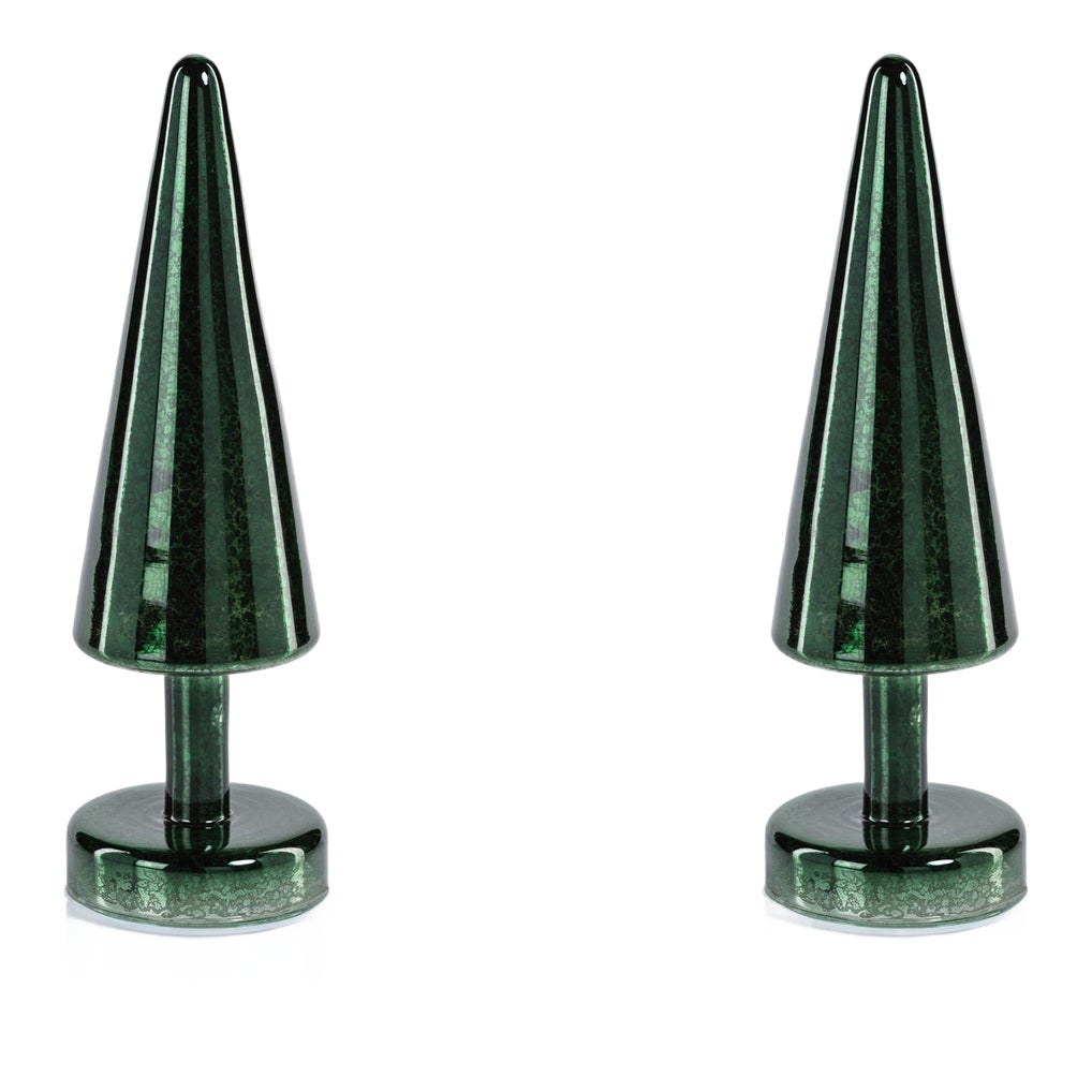 Crimbo 10" Green Sparkle Cone LED Trees, Set of 2 | Chairish
