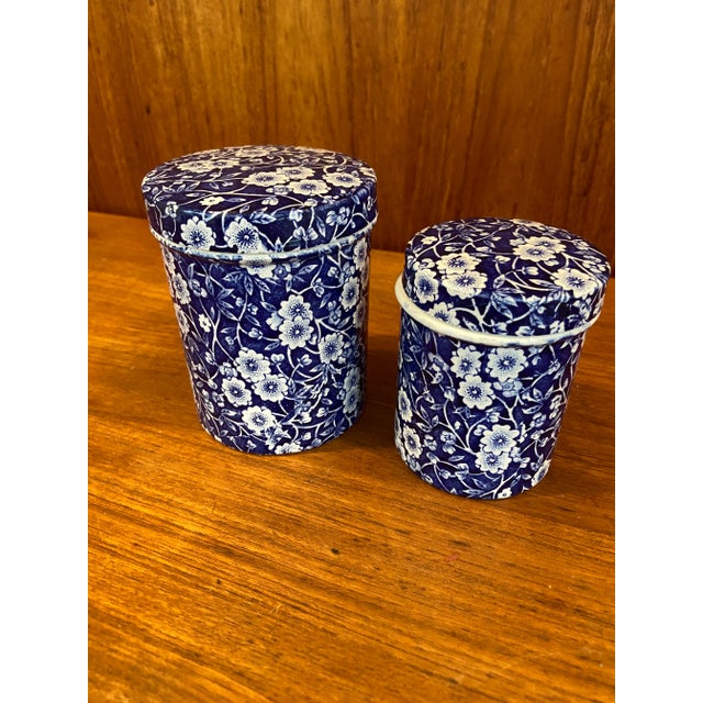 Vintage Chintz Calico Crownford Small Blue and White Floral Jars- Set ...