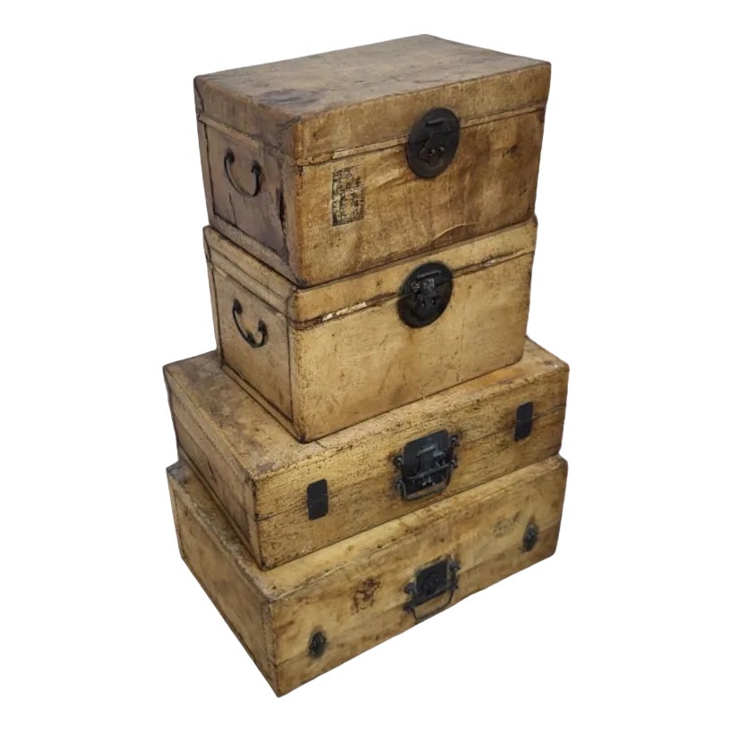 Vintage Pyramid Chinese Trunks with Brass Locks, Set of 4 | Chairish