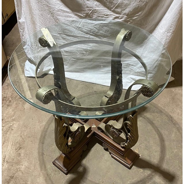 Traditional Vintage Glass Top Side Table | Chairish