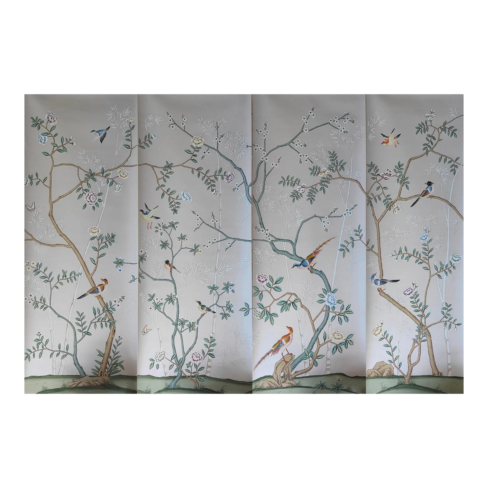 Chinoiserie Mural Hand Painted Wallpapers on Metallic Xuan Paper - 4 ...