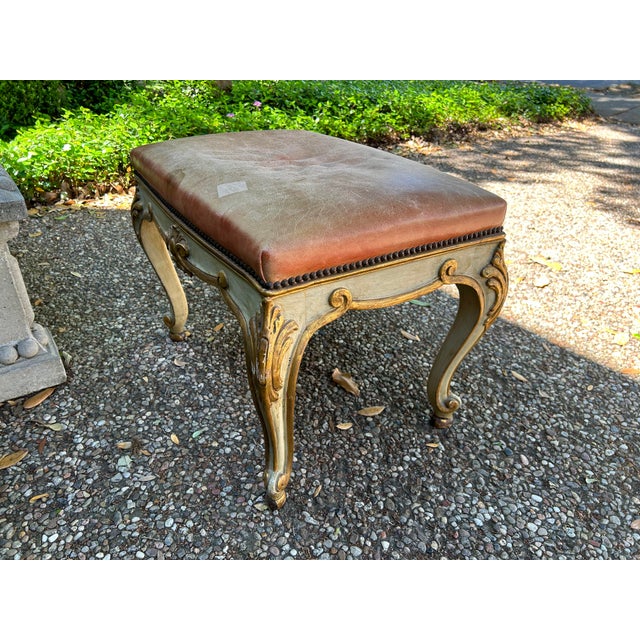 Pair of 19th Century Italian Painted and Parcel Gilt Ottomans | Chairish