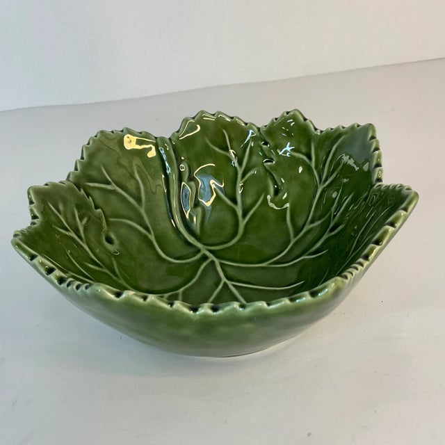 1980s Hollywood Regency Majolica Portugal Cabbage Ware Leaf Bowl ...