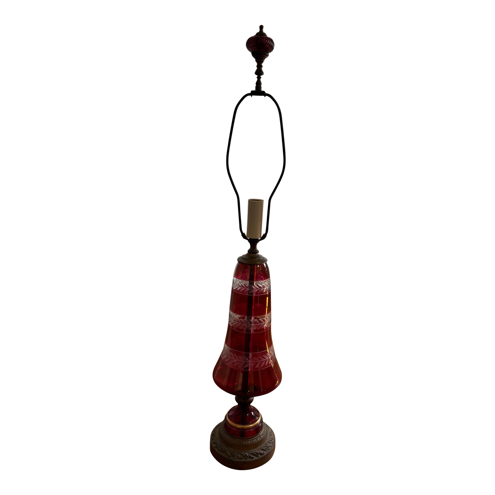 Vintage Cranberry Cut Glass Table Lamp | Chairish