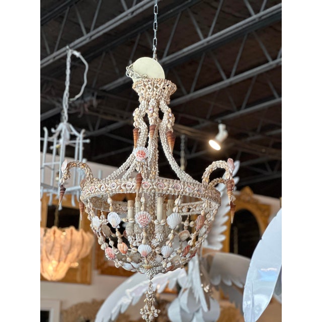 Vintage 6 Light Encrusted Seashell Shell Palm Beach Chandelier | Chairish