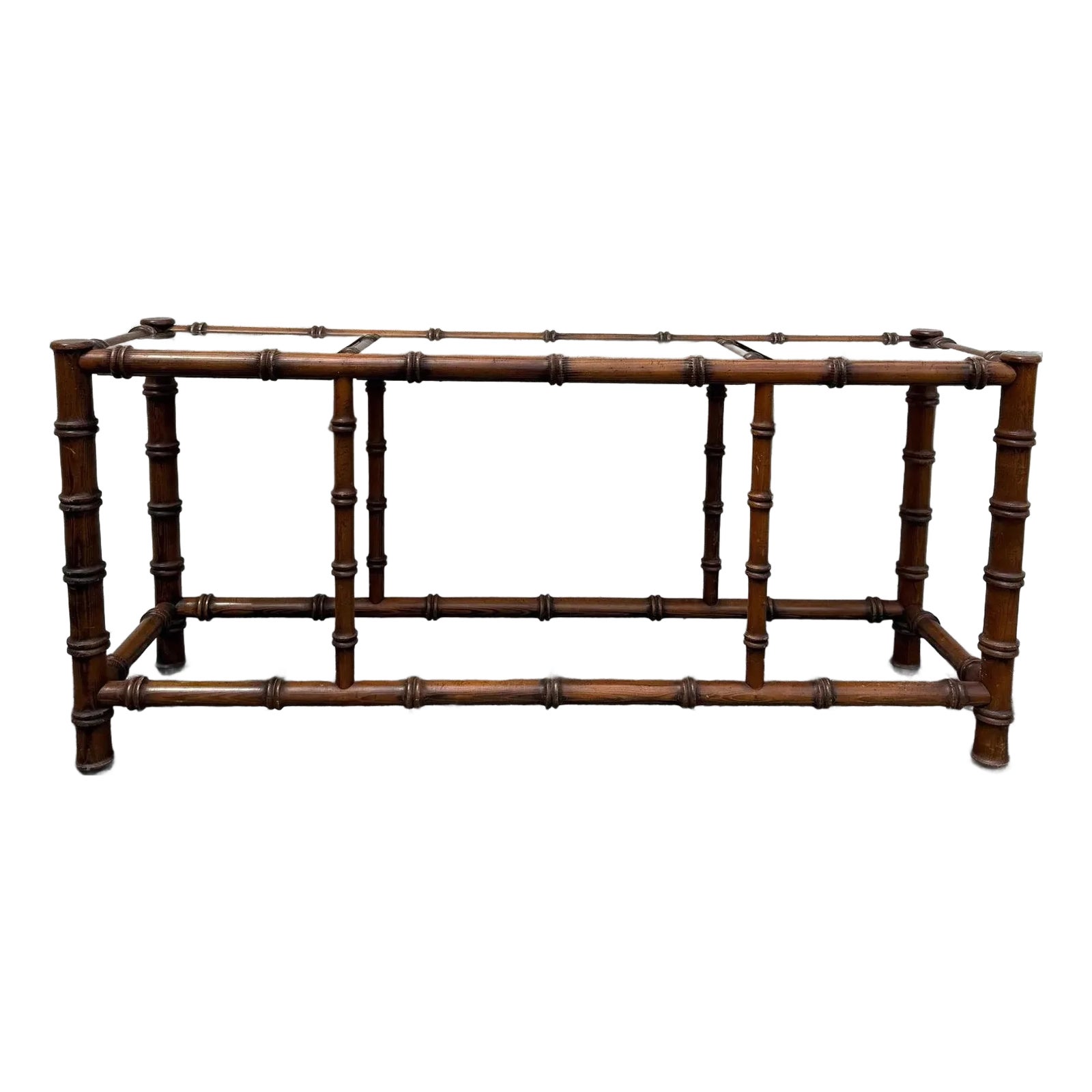 Vintage Faux Bamboo Wood Glass Console Table Chinoiserie Chippendale ...