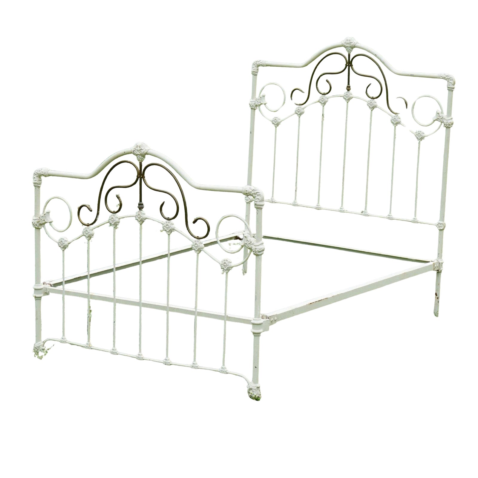 Antique Victorian Brass & White Painted Iron Full Size Bed Frame Circa ...