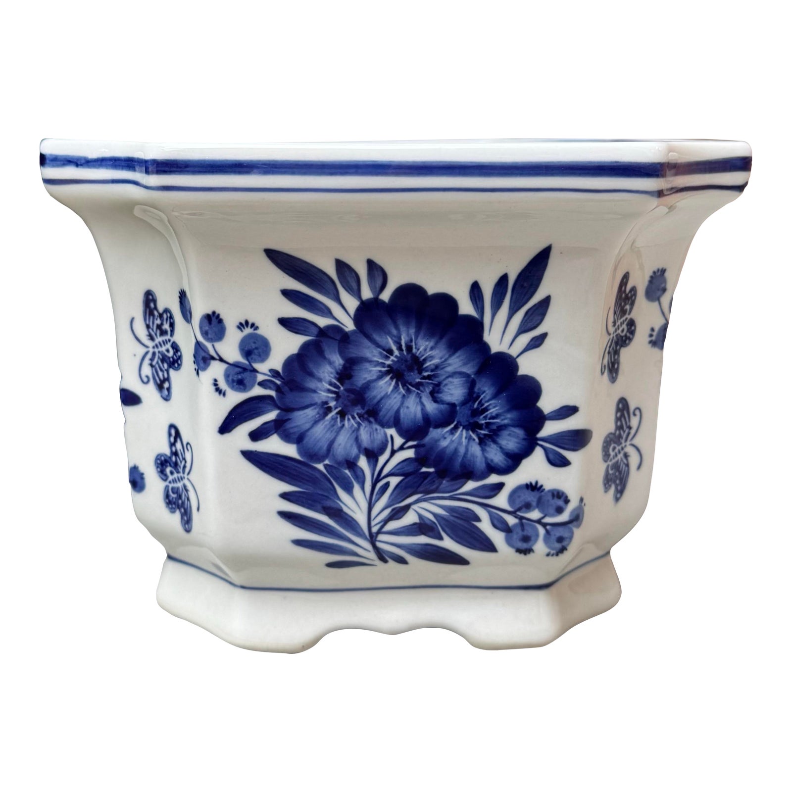 Vintage Chinese Blue and White Ceramic Cachepot / Planter | Chairish