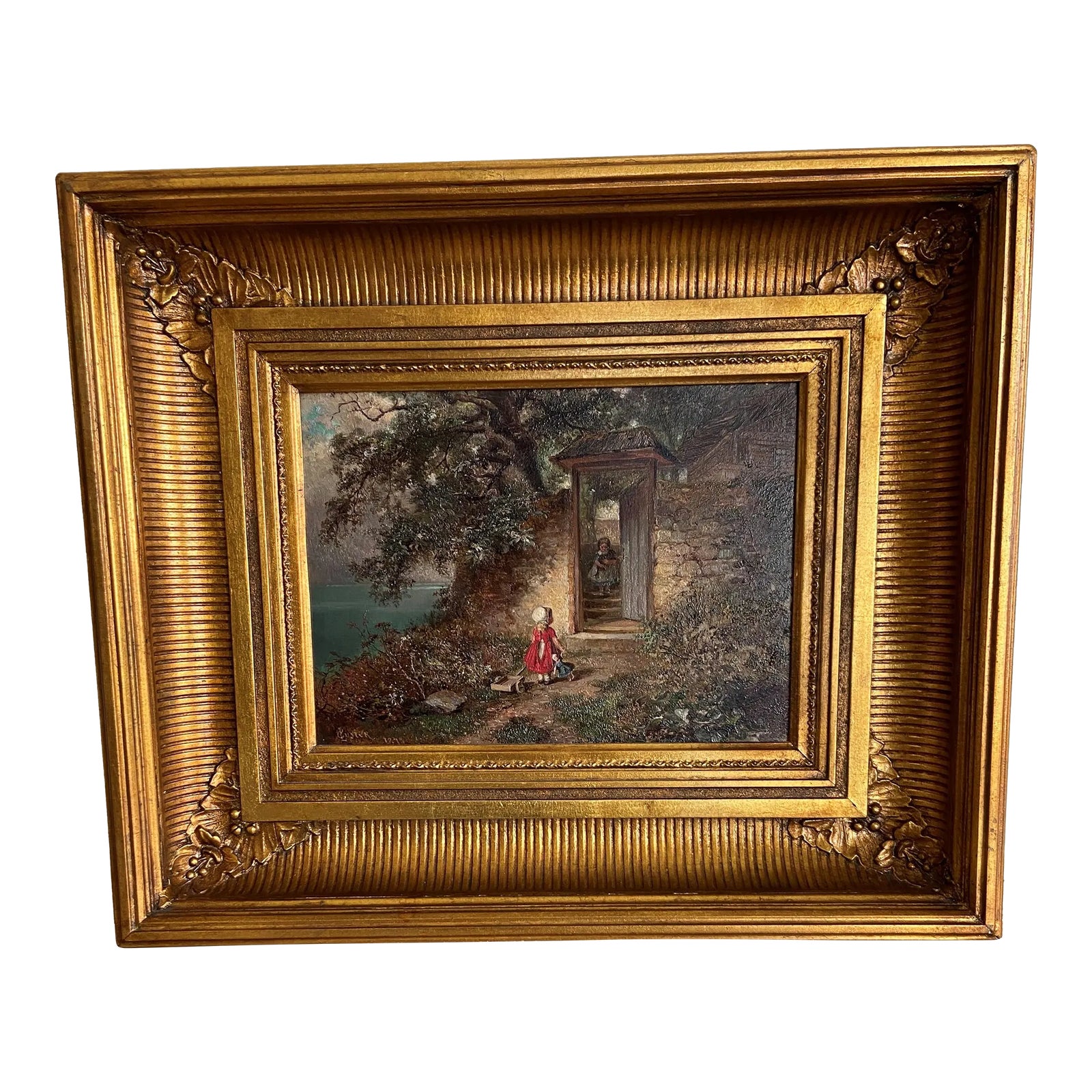 Antique Oil on Board Edward Custer Signed and Dated 1873 | Chairish