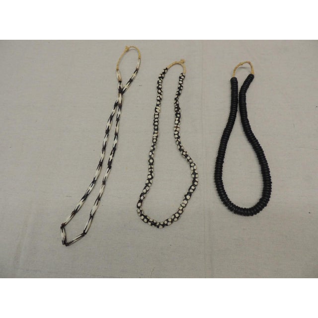 Black & White African Beads on Ropes - Set of 3 | Chairish