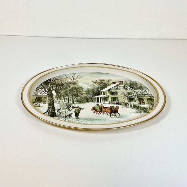 Mid-Century Americana Farmhouse Currier & Ives Metal Tray - The ...