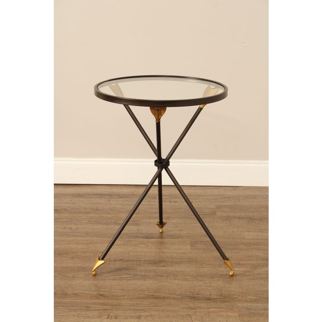 Regency Style Pair of Round Glass Top Arrow Side Tables | Chairish