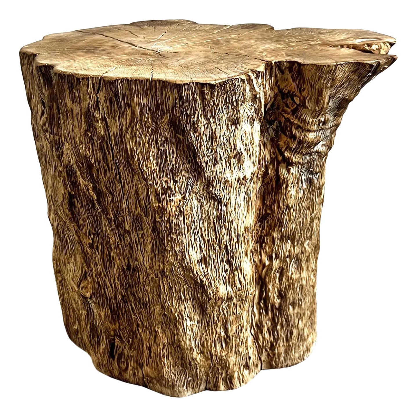 Lychee Stump Burn Wash Side Table | Chairish