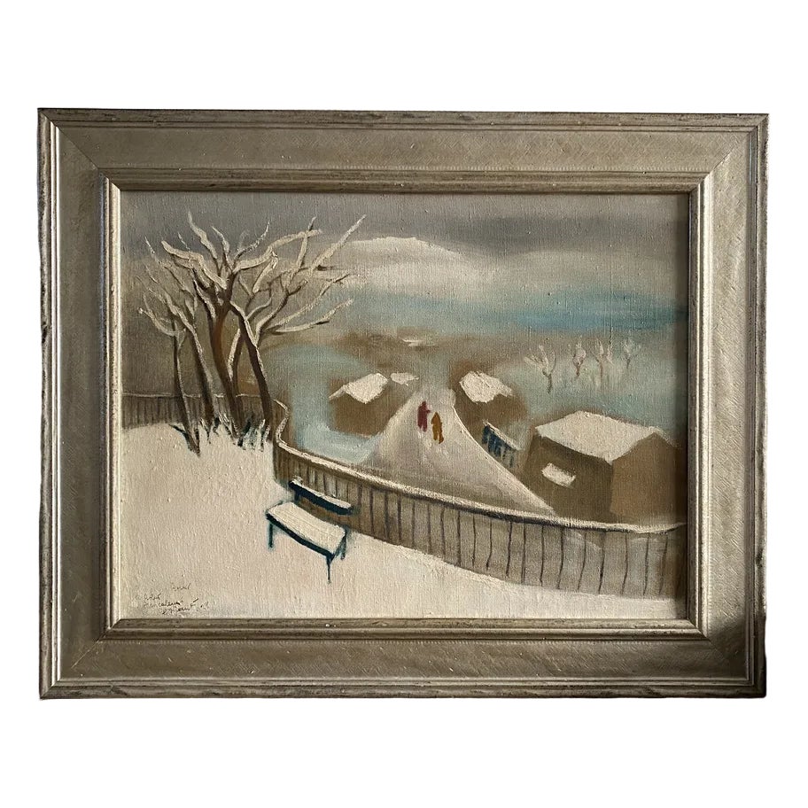French Artist, The Bench in the Snow, 1938, Oil on Canvas, Framed ...