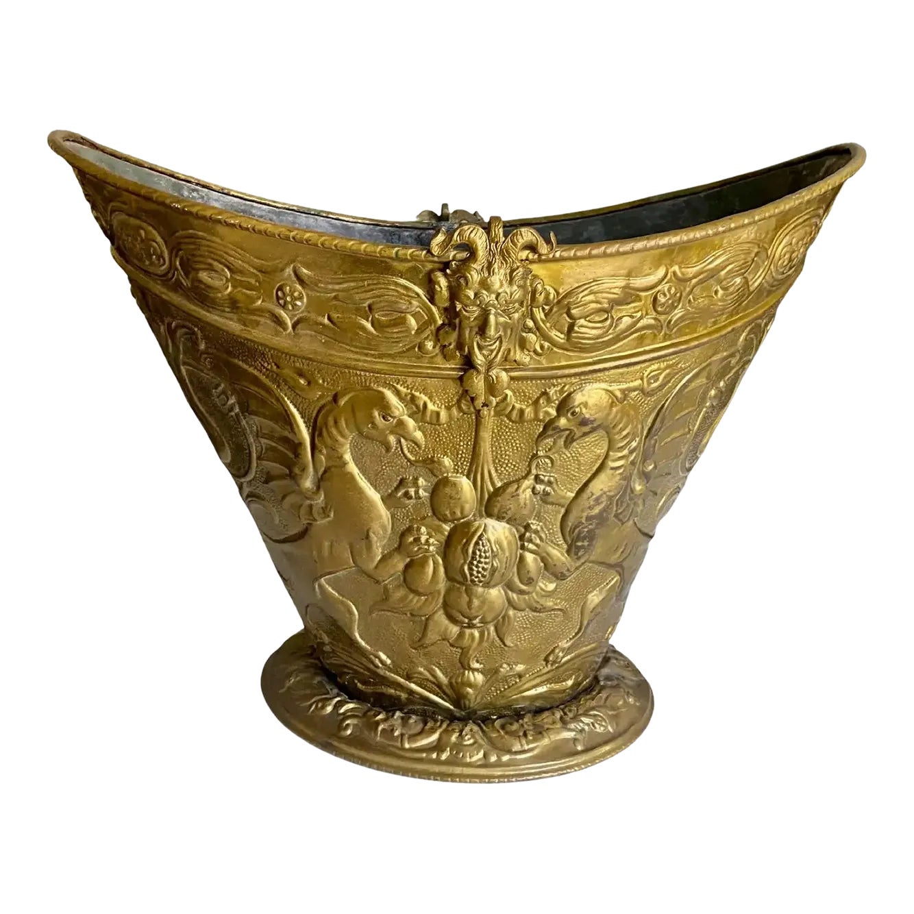 English 19th Century Brass Satyr Jardinière or Log Bin | Chairish