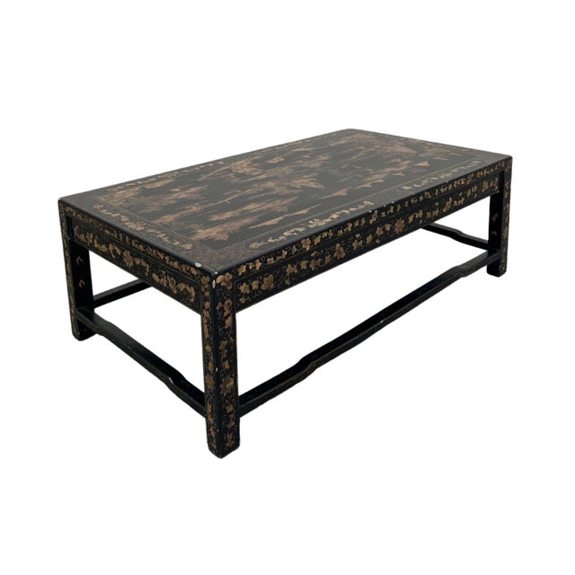 Vintage Chinoiserie Hand-Painted Landscape Coffee Table | Chairish