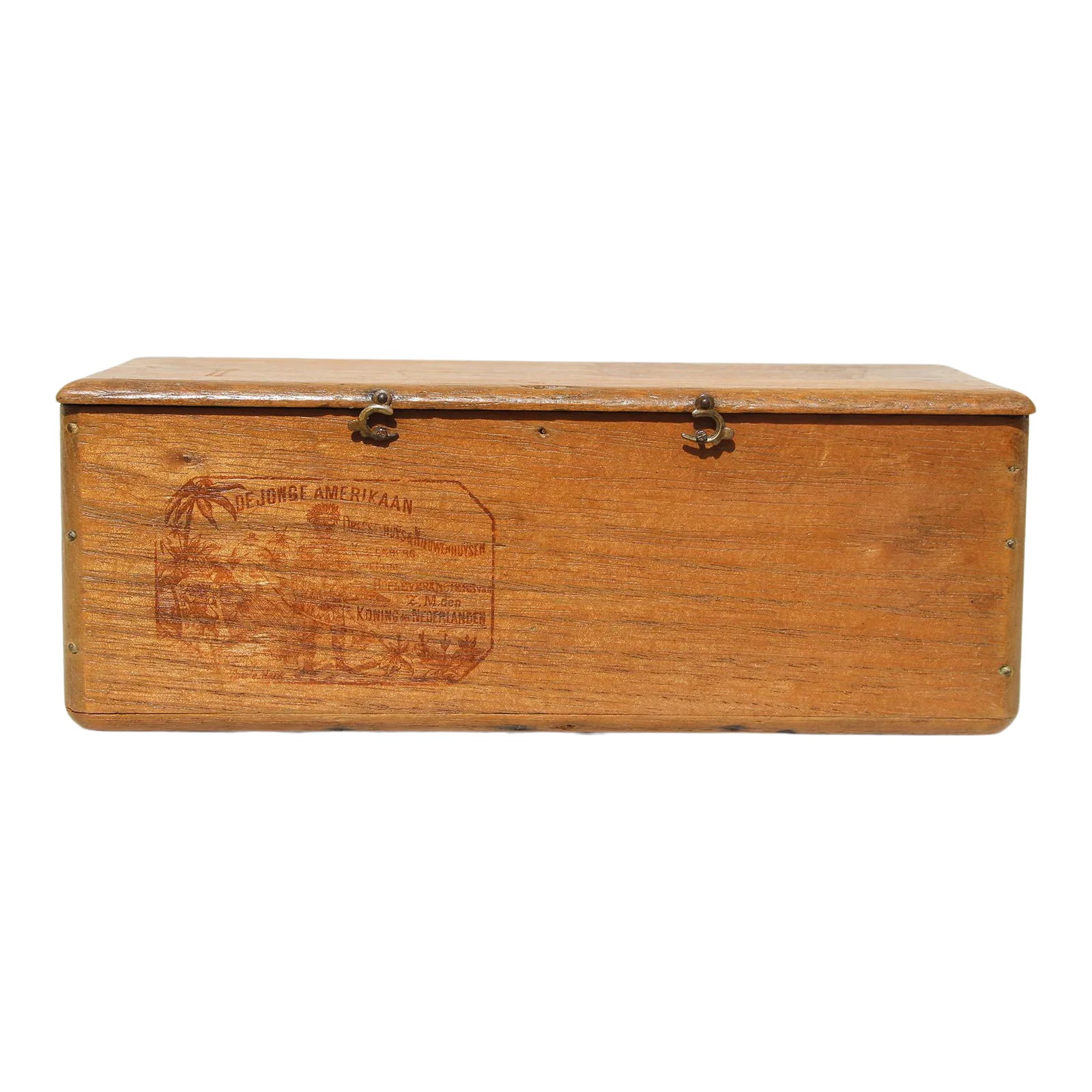 1800s Colonial Wooden Cigars Box, De Jonge Amerikaan Depicting a Native ...