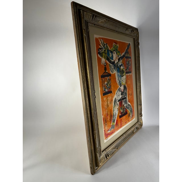 1960s "Bird Vendor" Signed Lithograph by Pierre Jacquot 70/120, Framed ...