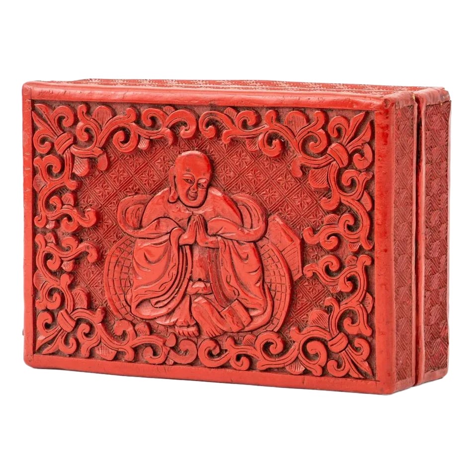 Chinese Cinnabar Buddha Decorative Box | Chairish