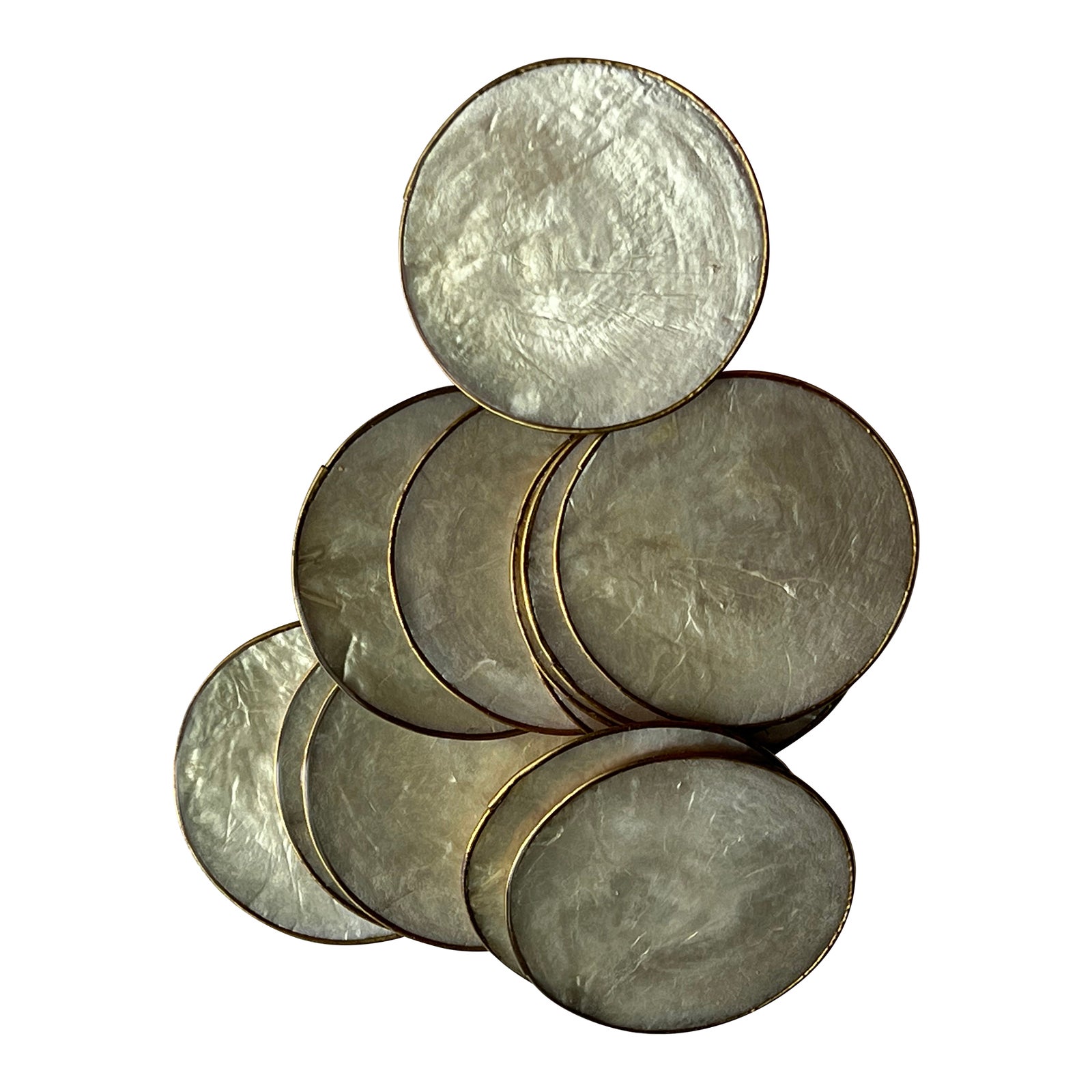 Vintage Capiz Shell and Brass Coasters 12 | Chairish