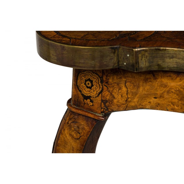 Antique Dutch Elm Inlaid Brass Bound Console Table | Chairish