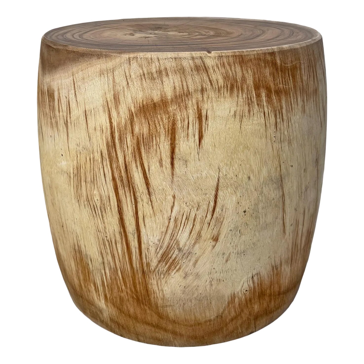 Raw Acacia Wood Drum Stool / Side Table | Chairish