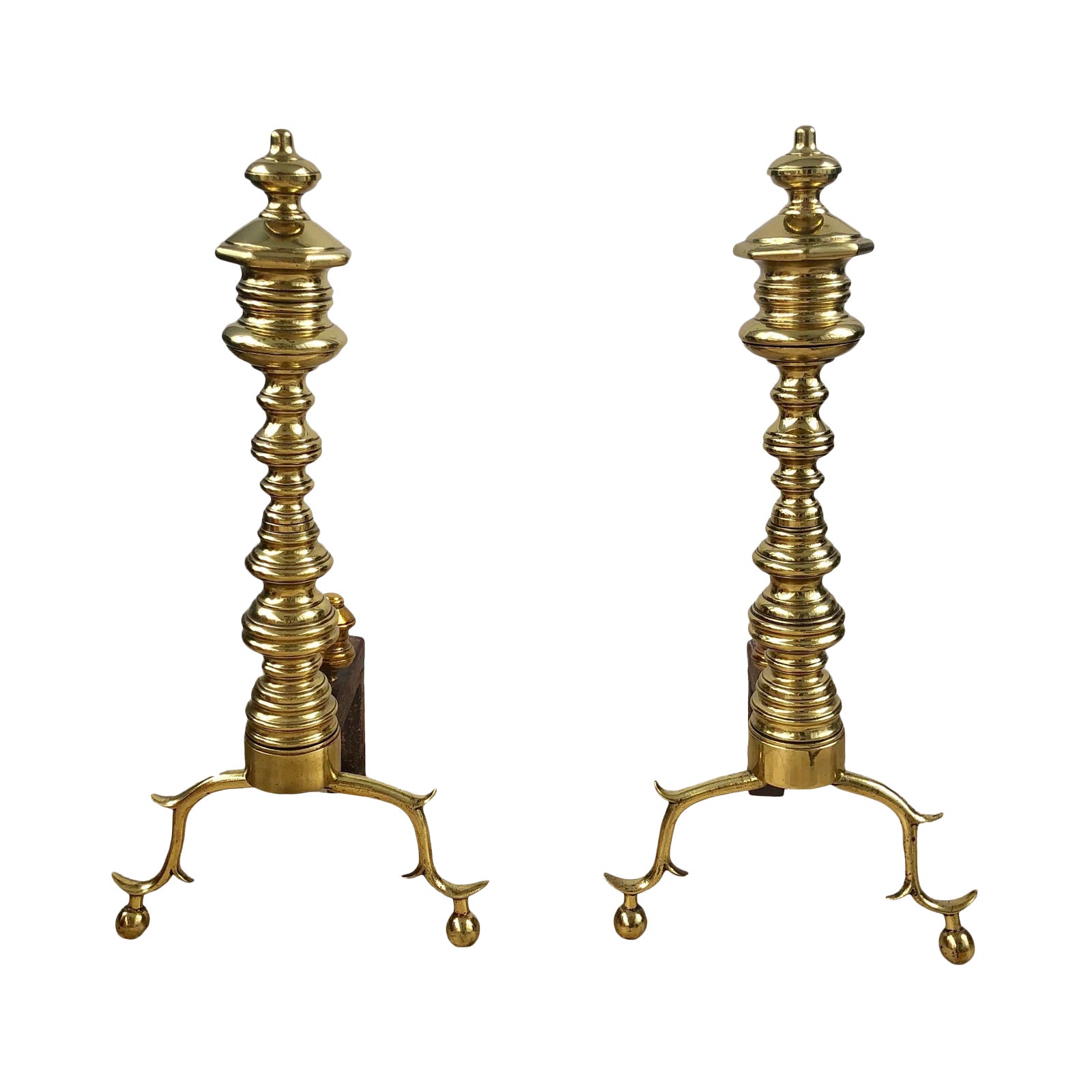 1820 English Brass Late Federal Period Andirons - a Pair | Chairish